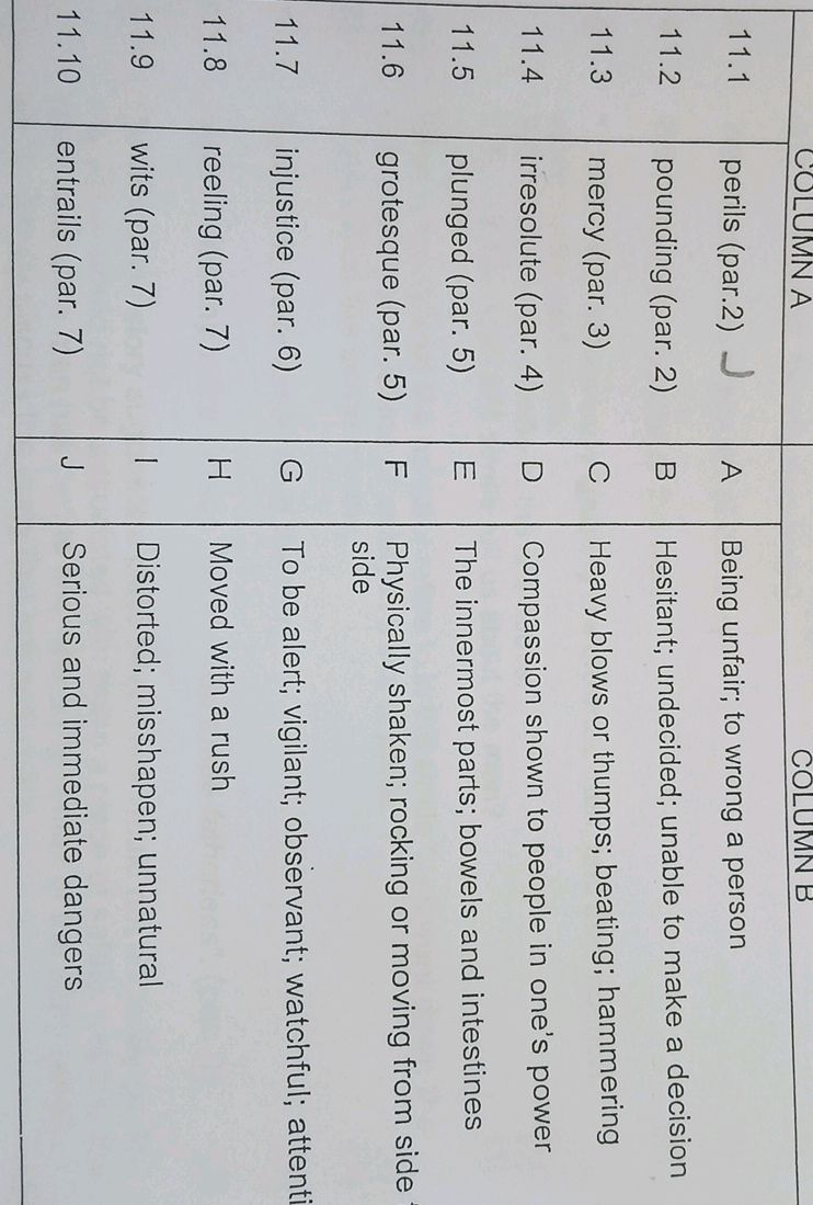 Match the words in Column A with their | StudyX