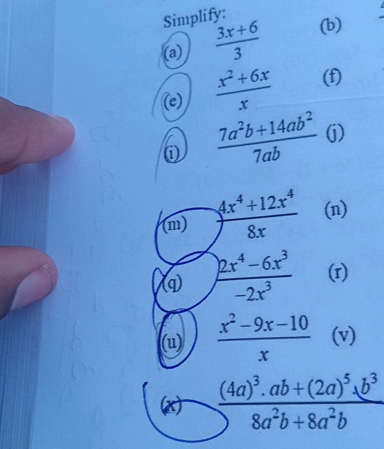 Simplify: $ {3x+6}{3}$ $ {x^2+6x}{x}$ $ | StudyX