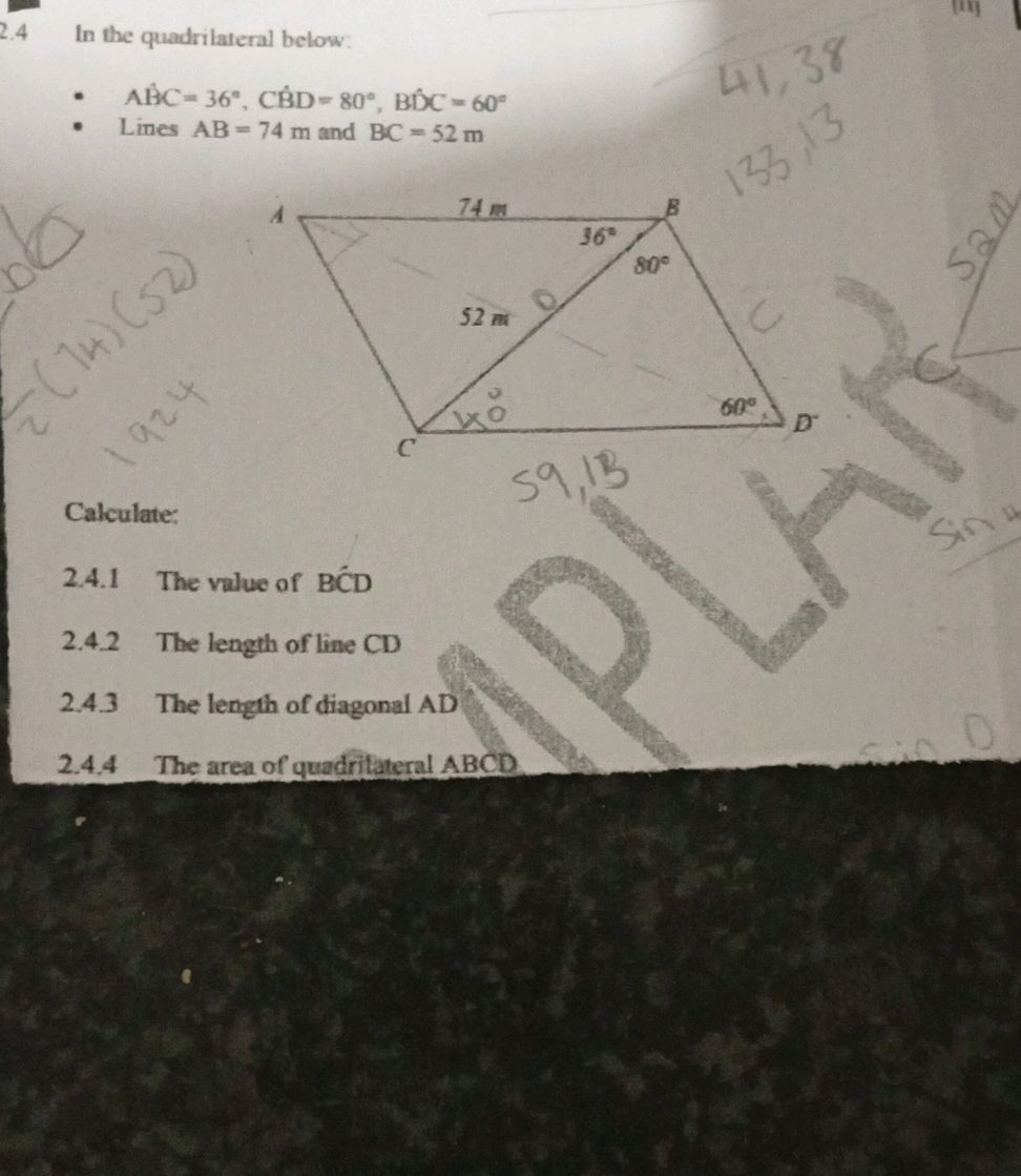 In the quadrilateral below: $ ABC = 36^