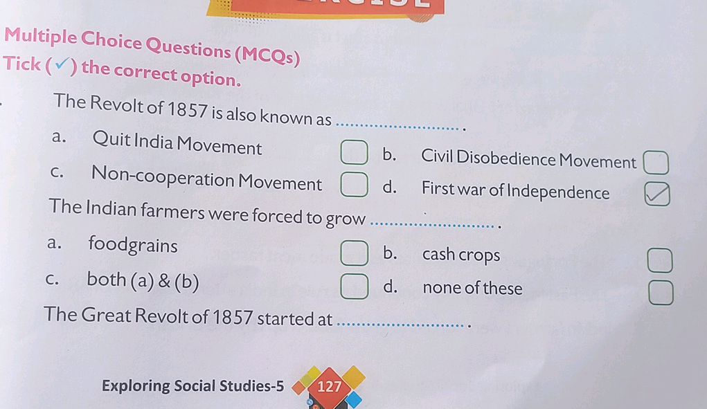 Multiple Choice Questions (MCQs) Tick ( )