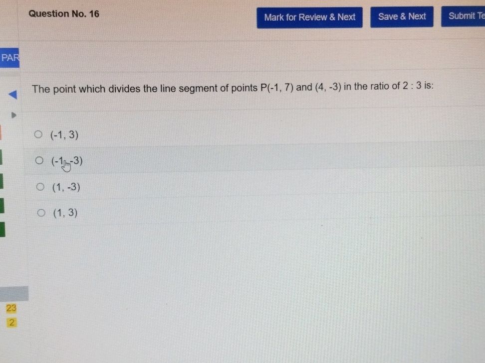 The point which divides the line segment of | StudyX