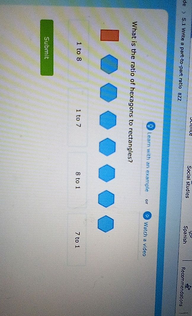 What is the ratio of hexagons to rectangles?