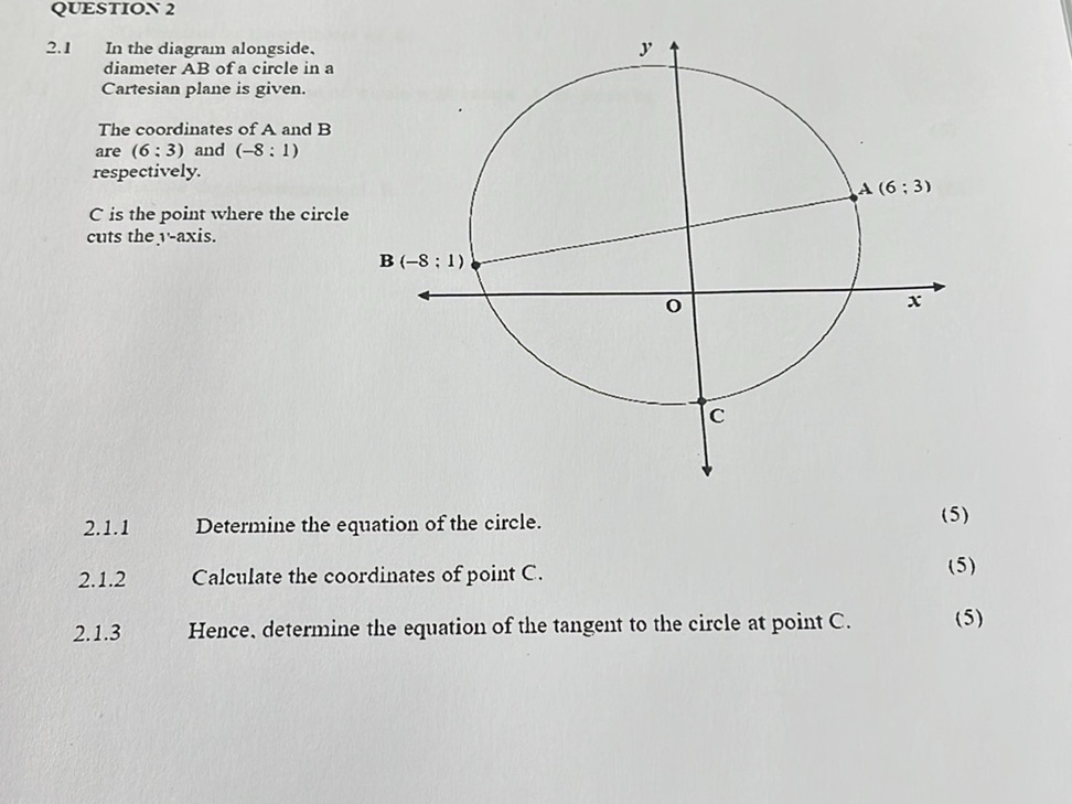2. 1 In the diagram alongside, diameter AB | StudyX
