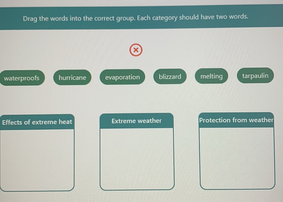 Drag the words into the correct group. Each | StudyX