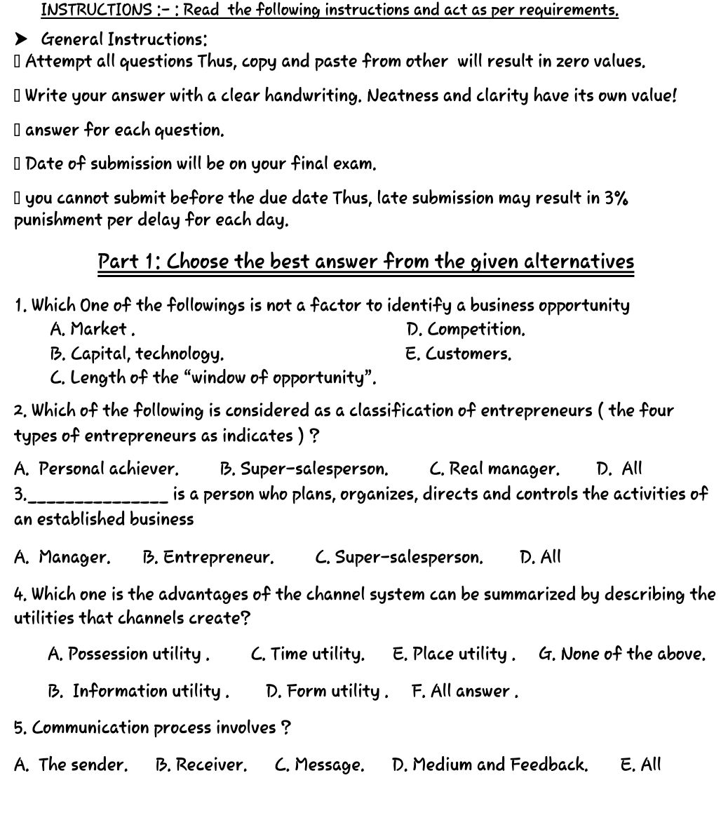 Part 1: Choose the best answer from the
