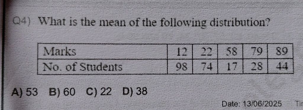 Q4) What is the mean of the following