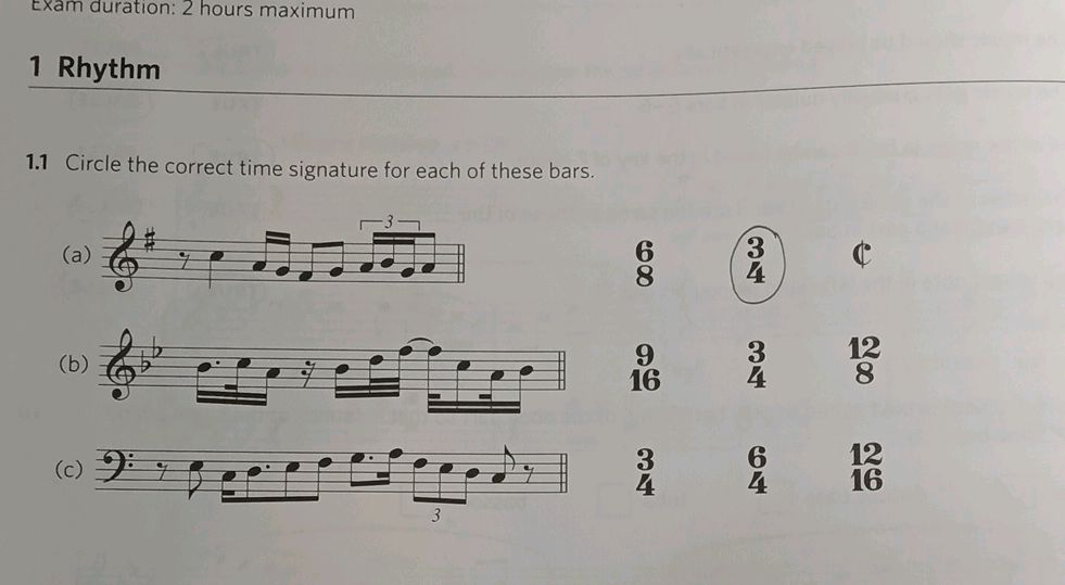1.1 Circle the correct time signature for | StudyX