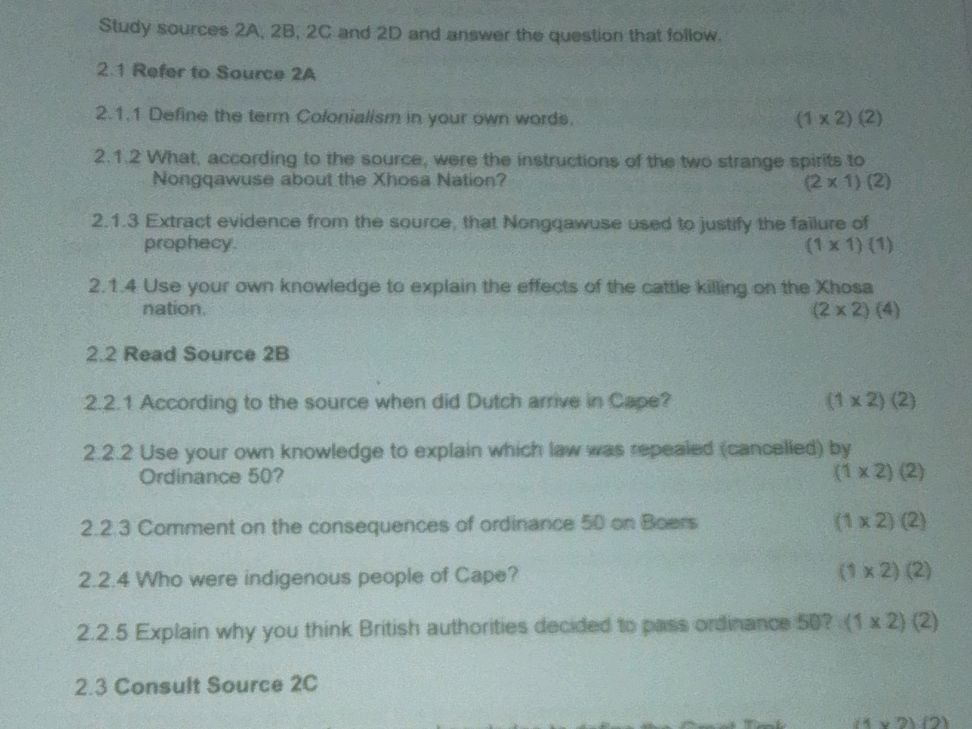 Study sources 2A, 2B, 2C and 2D and answer | StudyX
