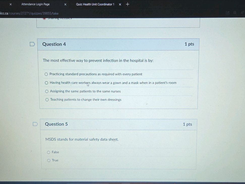 Attendance Login Page Quiz: Health Unit | StudyX