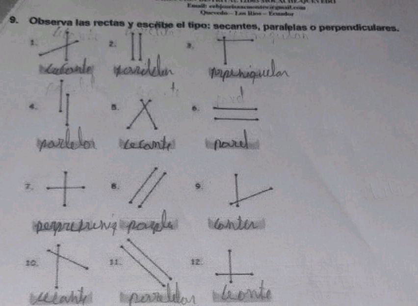 9. Observa las rectas y escribe el tipo: | StudyX