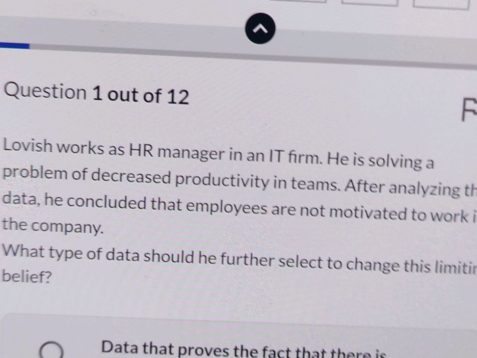 Question 1 out of 12 Lovish works as HR