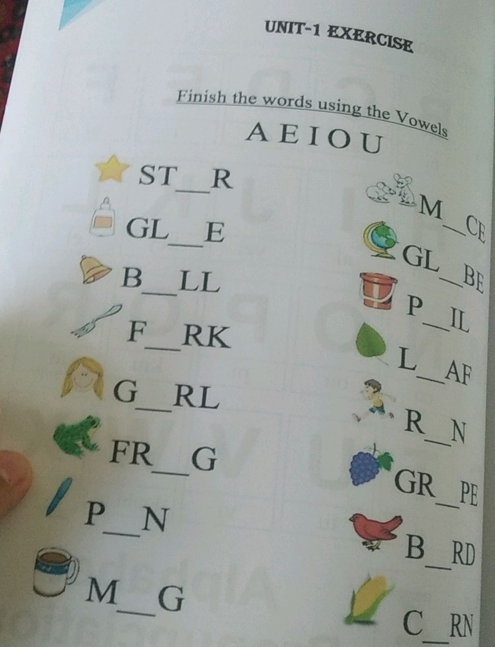 Finish the words using the Vowels AEIOU ST | StudyX