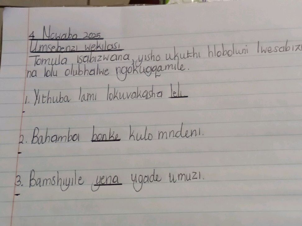 4. Nawaba 2025 Umsebenzi wekilasi Tomula | StudyX