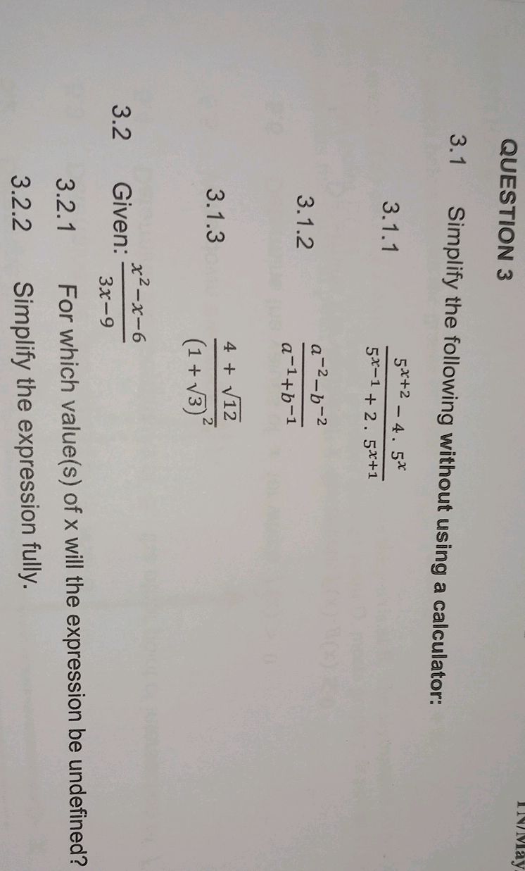 3.1 Simplify the following without using a | StudyX