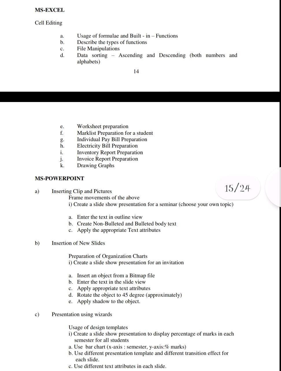 MS-EXCEL Cell Editing a. Usage of formulae | StudyX