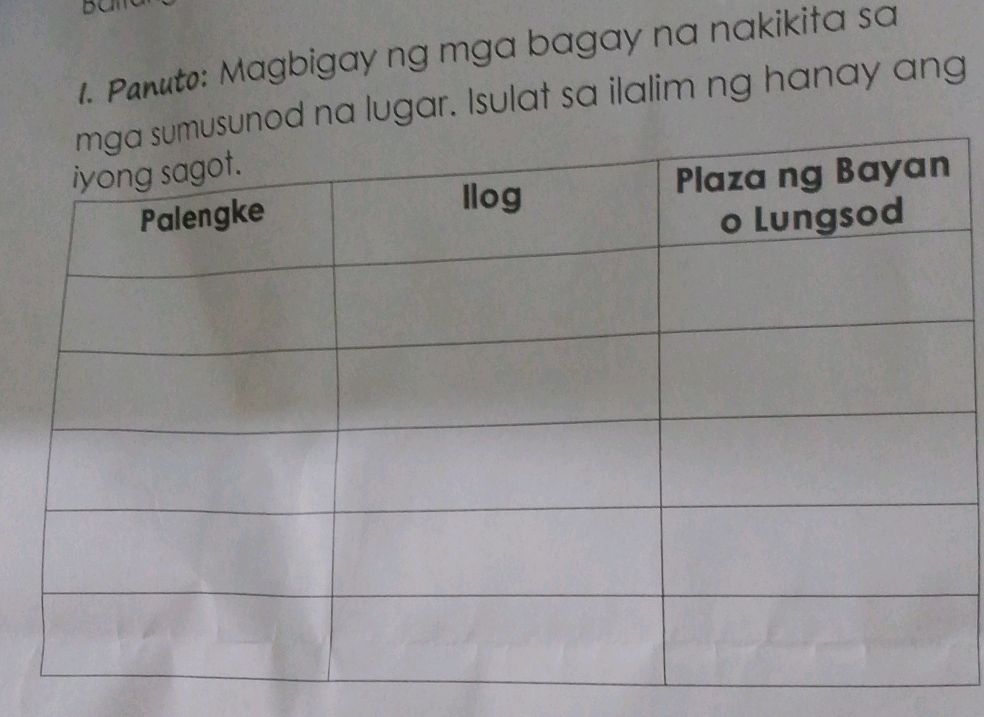 1. Panuto: Magbigay ng mga bagay na nakikita | StudyX