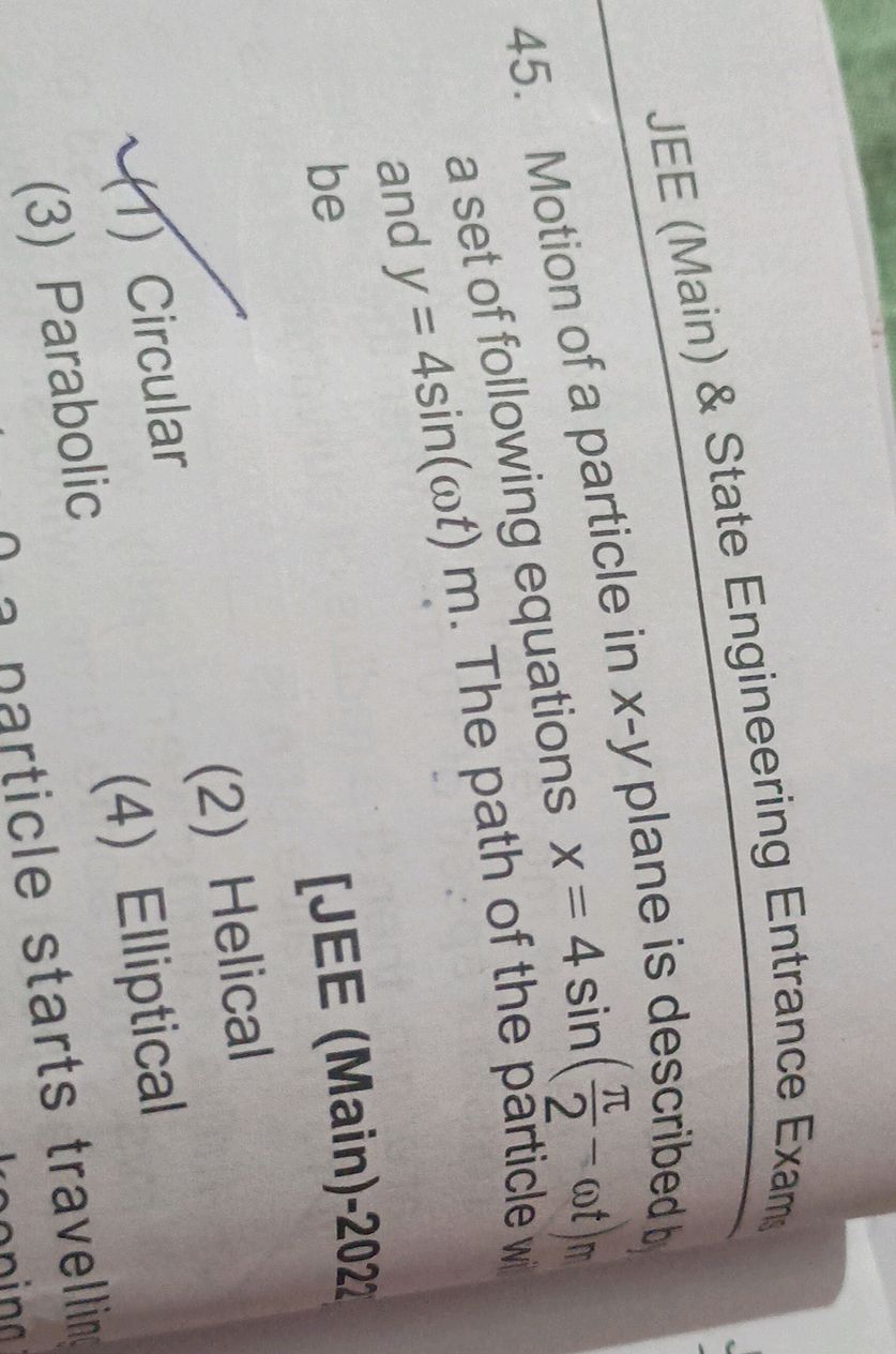 45. Motion of a particle in x-y plane is | StudyX
