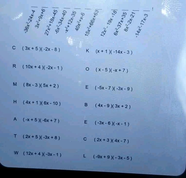 Match the quadratic expressions with their | StudyX