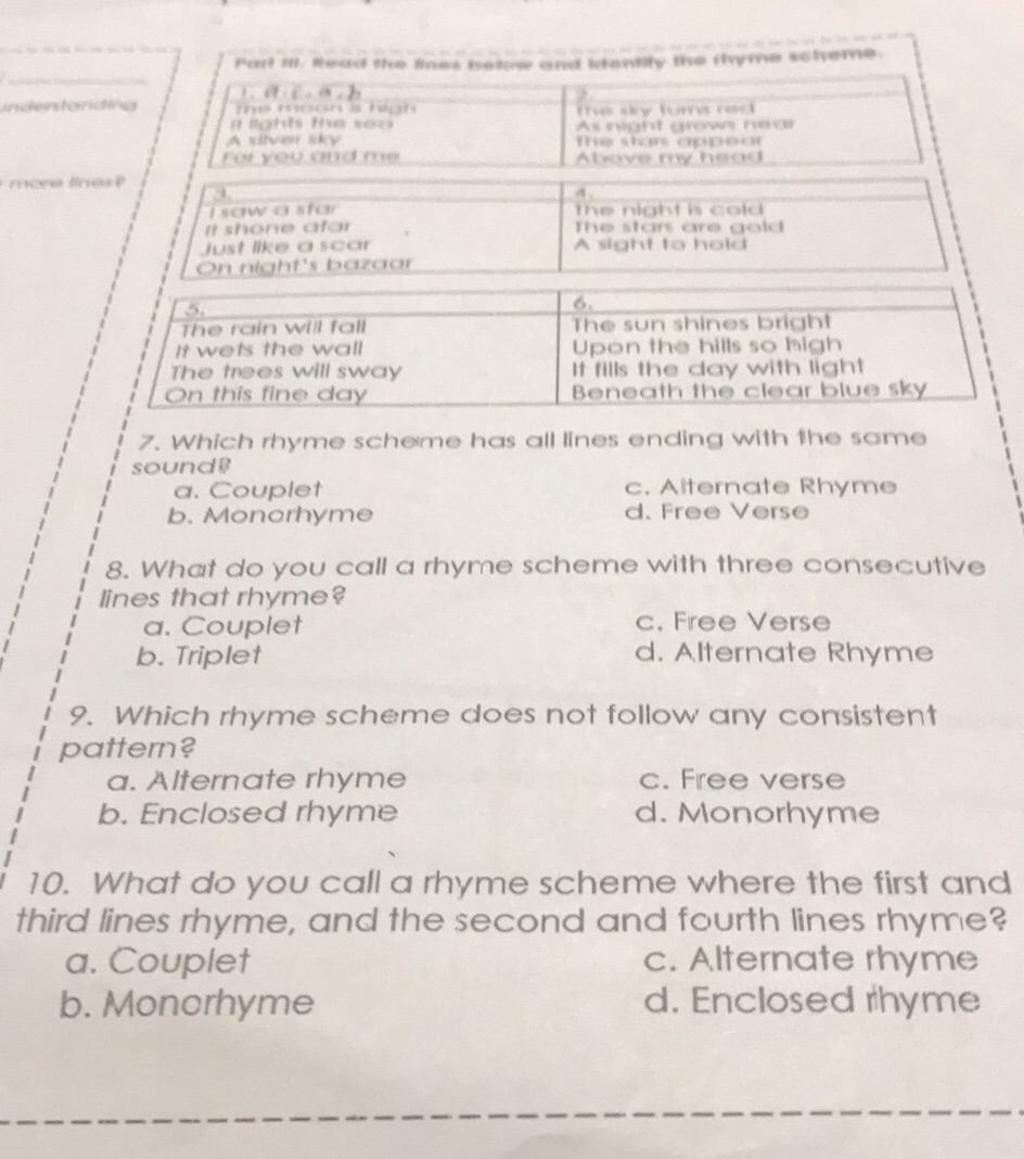 Which rhyme scheme has all lines ending with