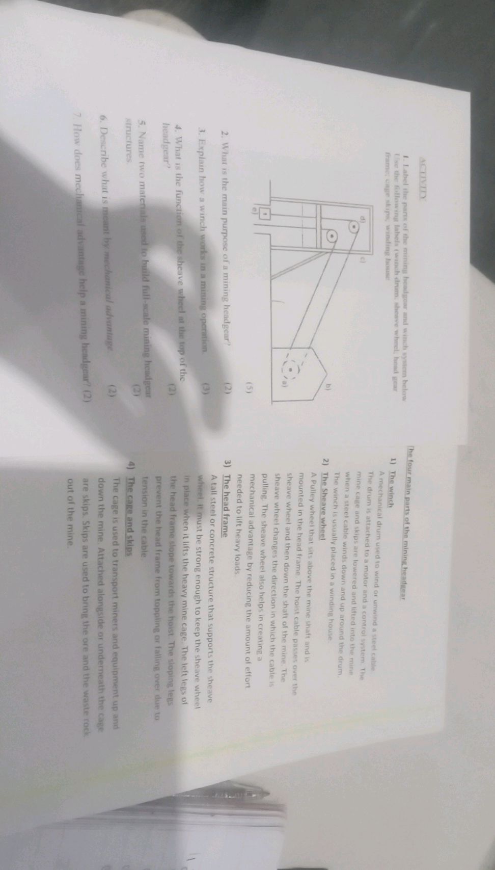 ACTIVITY 1. Label the parts of the mining | StudyX