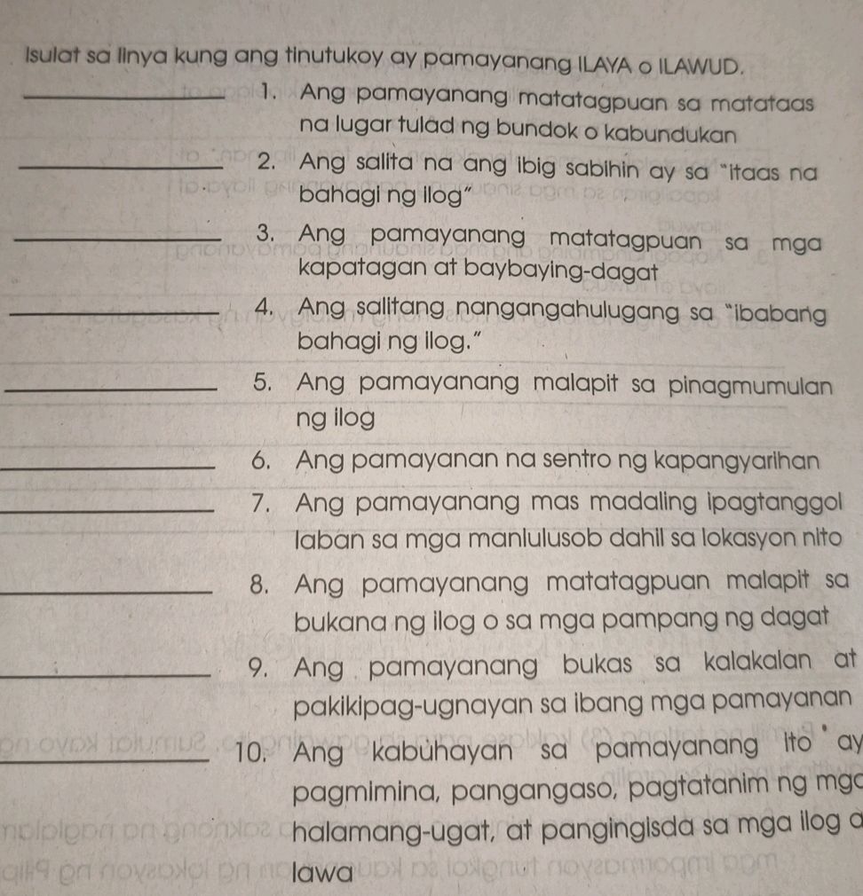 Isulat sa linya kung ang tinutukoy ay | StudyX