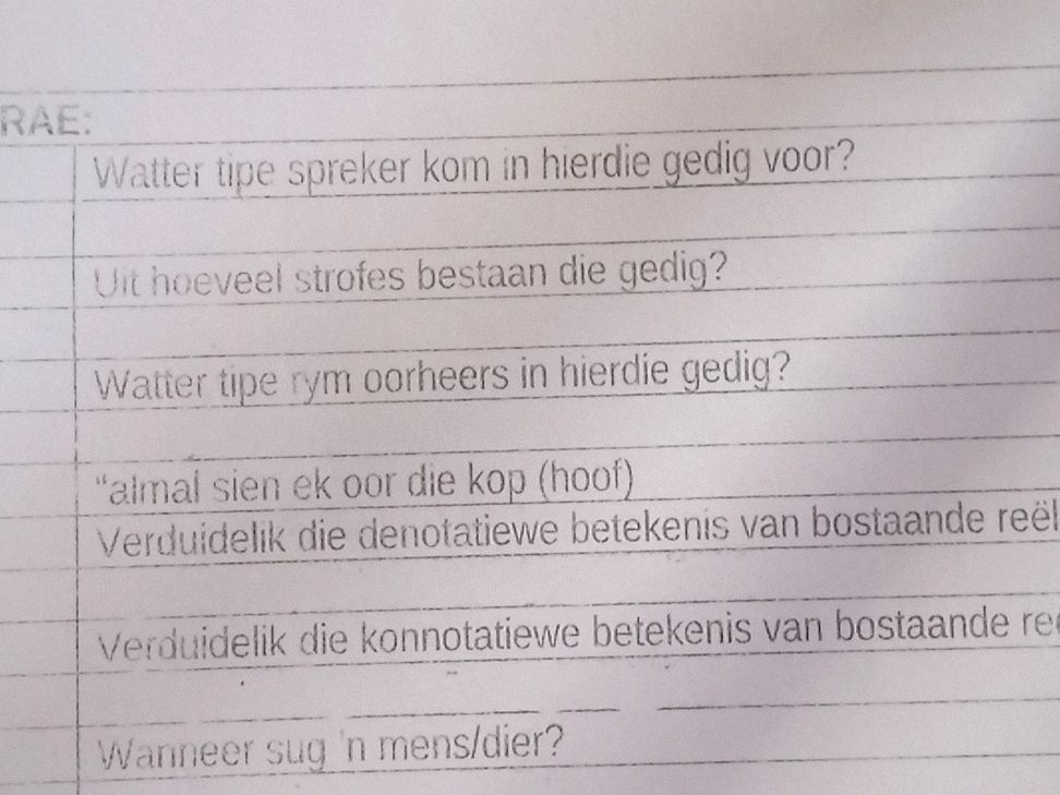 RAE: Watter tipe spreker kom in hierdie | StudyX