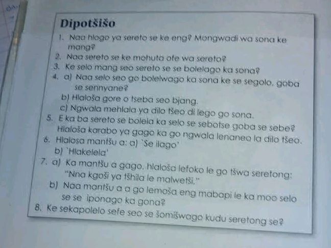 1. Naa hlogo ya sereto se ke eng? Mongwadi | StudyX
