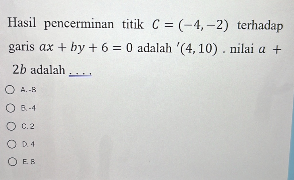 Hasil pencerminan titik $C = (-4, -2)$