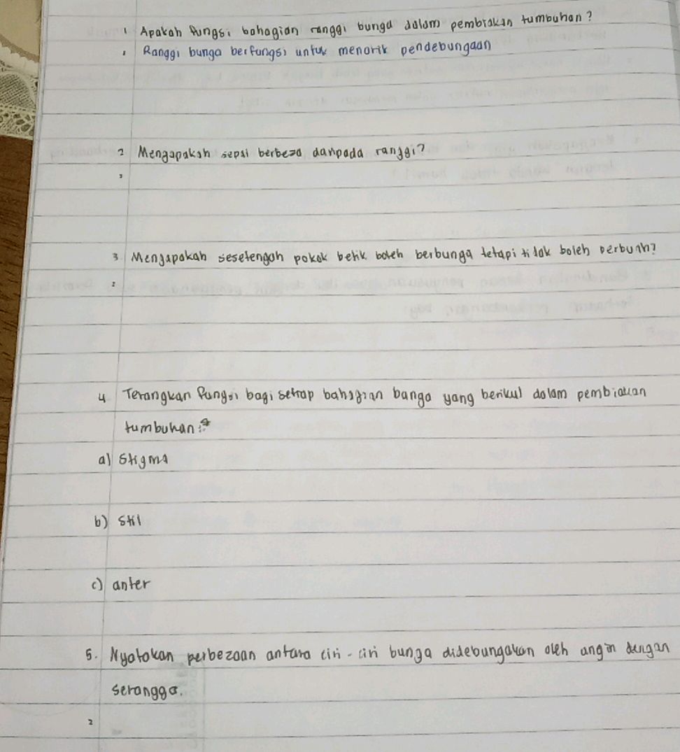 1. Apakah fungsi bahagian ranggi bunga dalam | StudyX