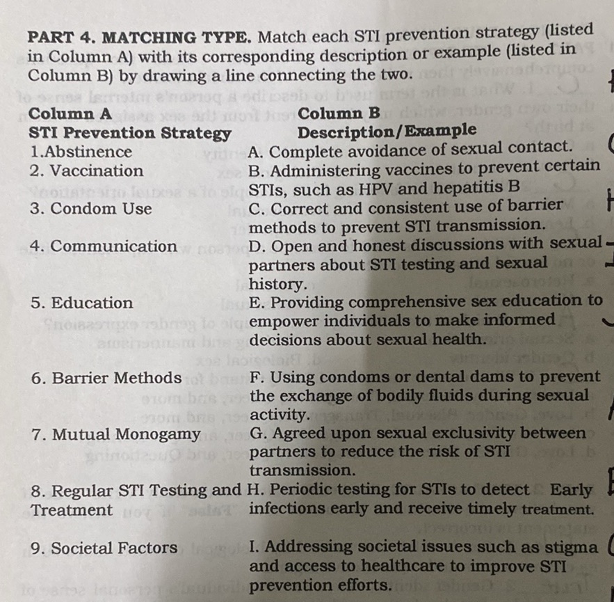 PART 4. MATCHING TYPE. Match each STI | StudyX