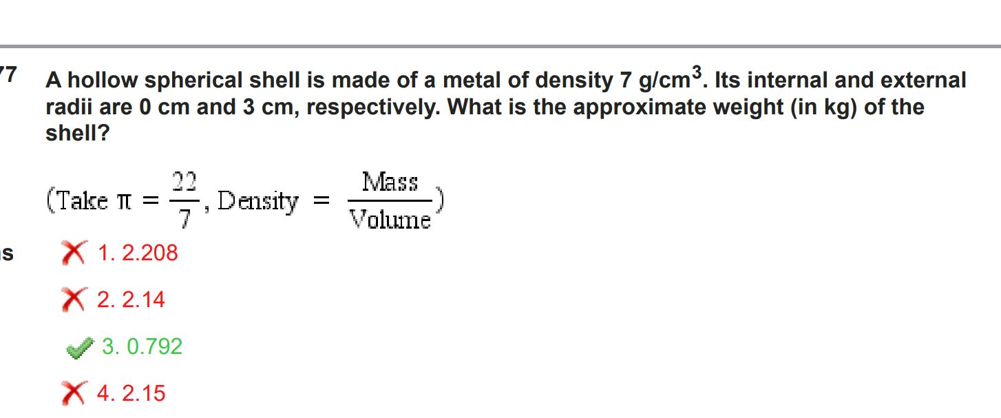 A hollow spherical shell is made of a metal