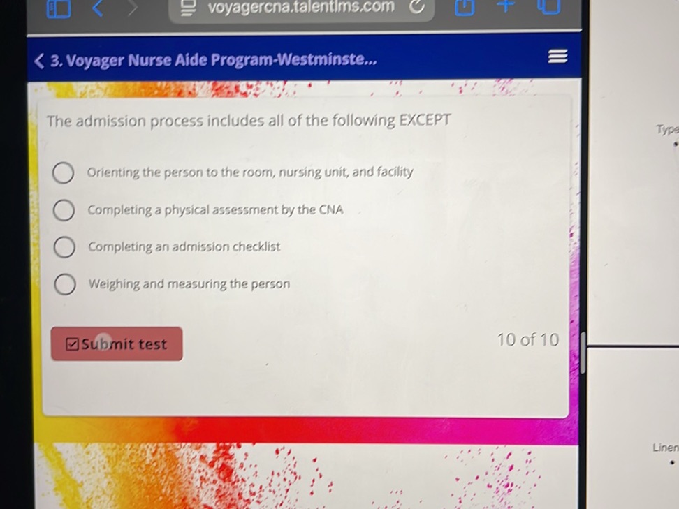 The admission process includes all of the | StudyX