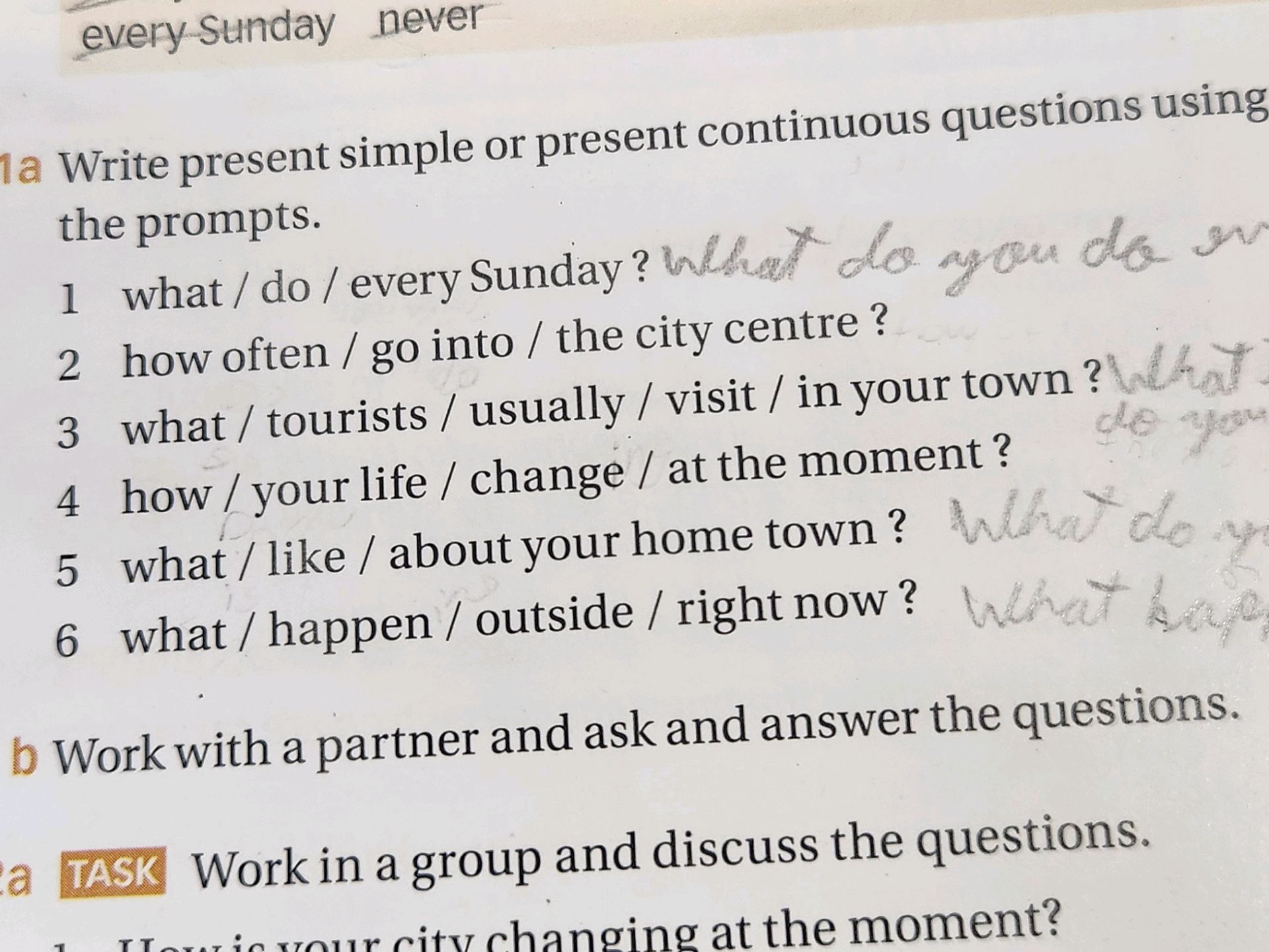 every Sunday never 1a Write present simple | StudyX