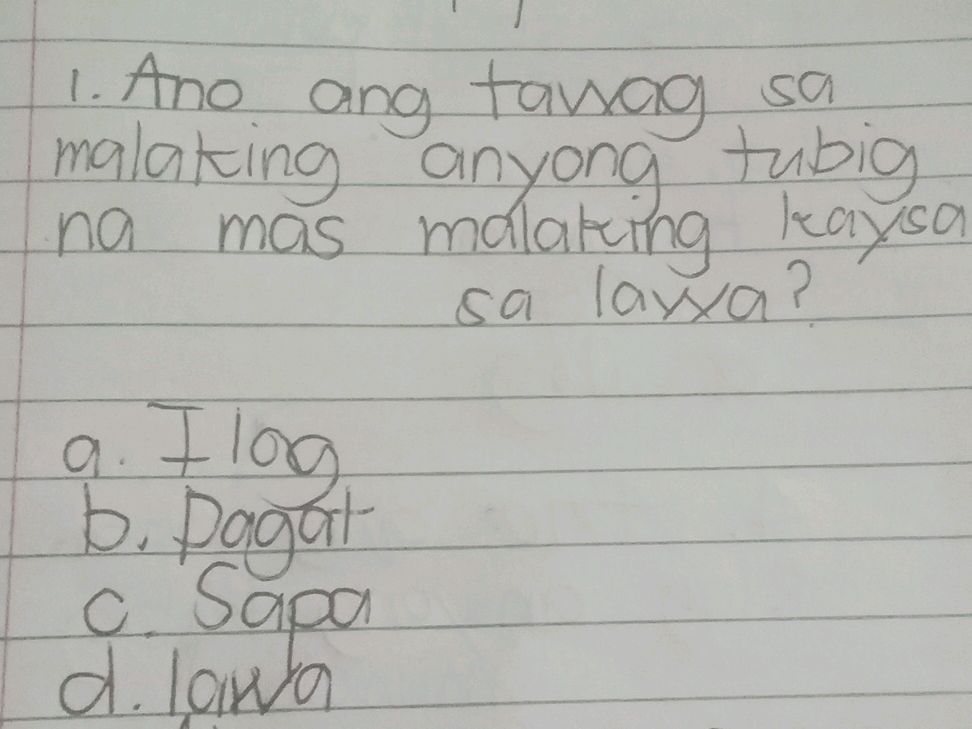 1. Ano ang tawag sa malaking anyong tubig na | StudyX