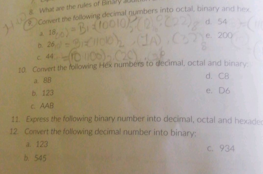 9. Convert the following decimal numbers | StudyX