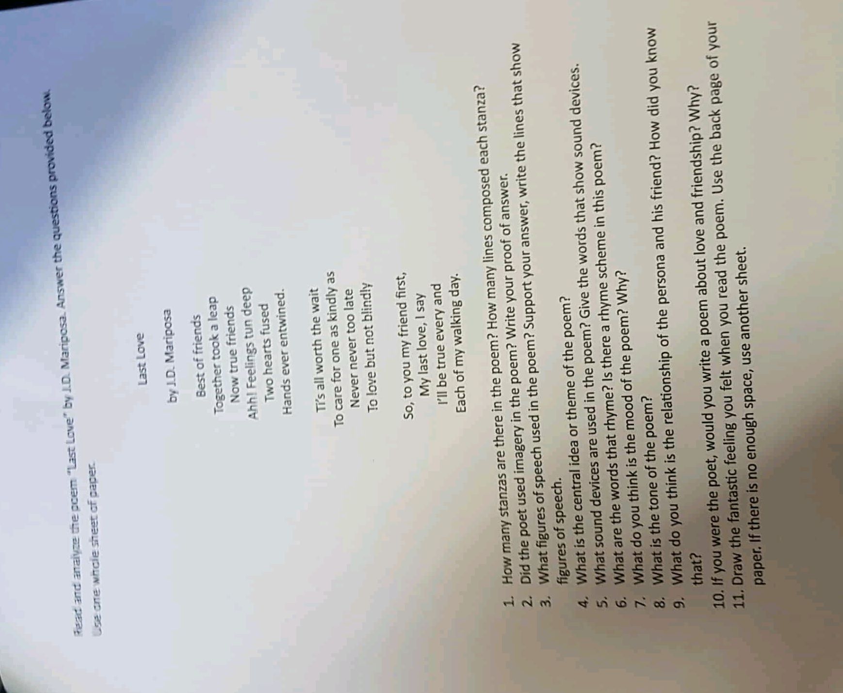 Read and analyze the poem "Last Love" by | StudyX