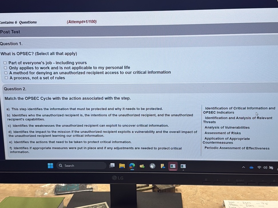Question 1. What is OPSEC? (Select all that | StudyX