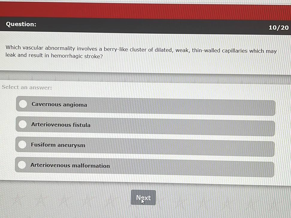 Which vascular abnormality involves a | StudyX