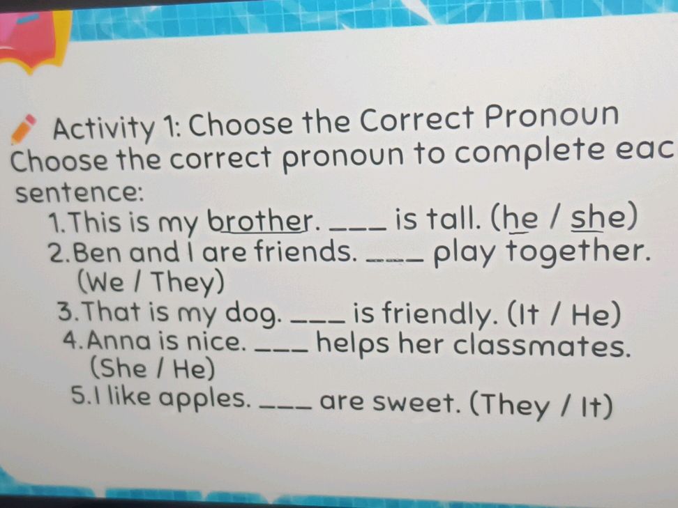 Activity 1: Choose the Correct Pronoun | StudyX