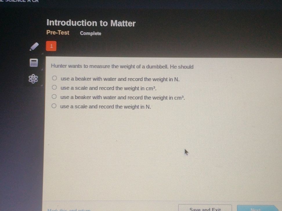 Introduction to Matter Pre-Test Complete 1 | StudyX