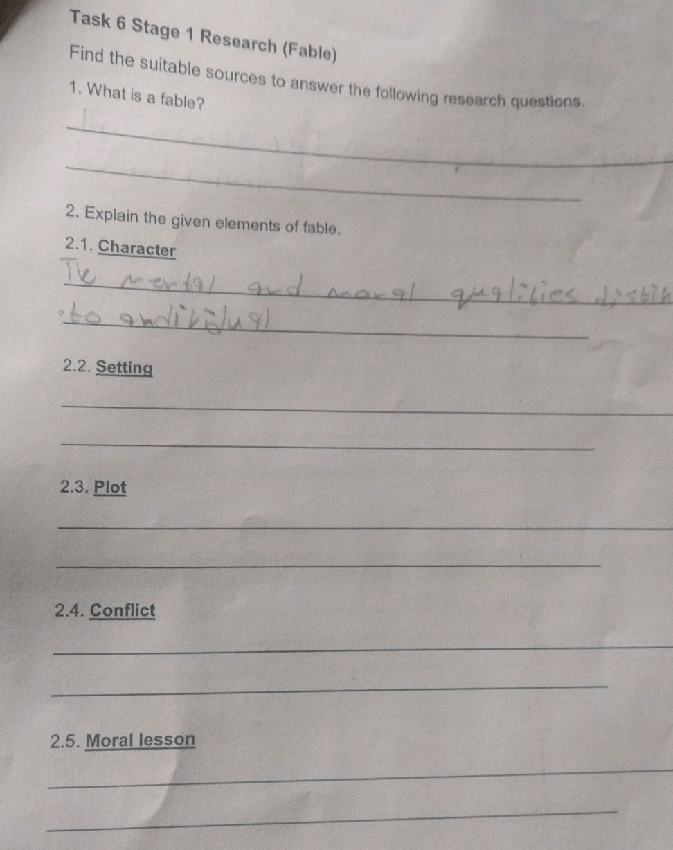 Task 6 Stage 1 Research (Fable) Find the | StudyX