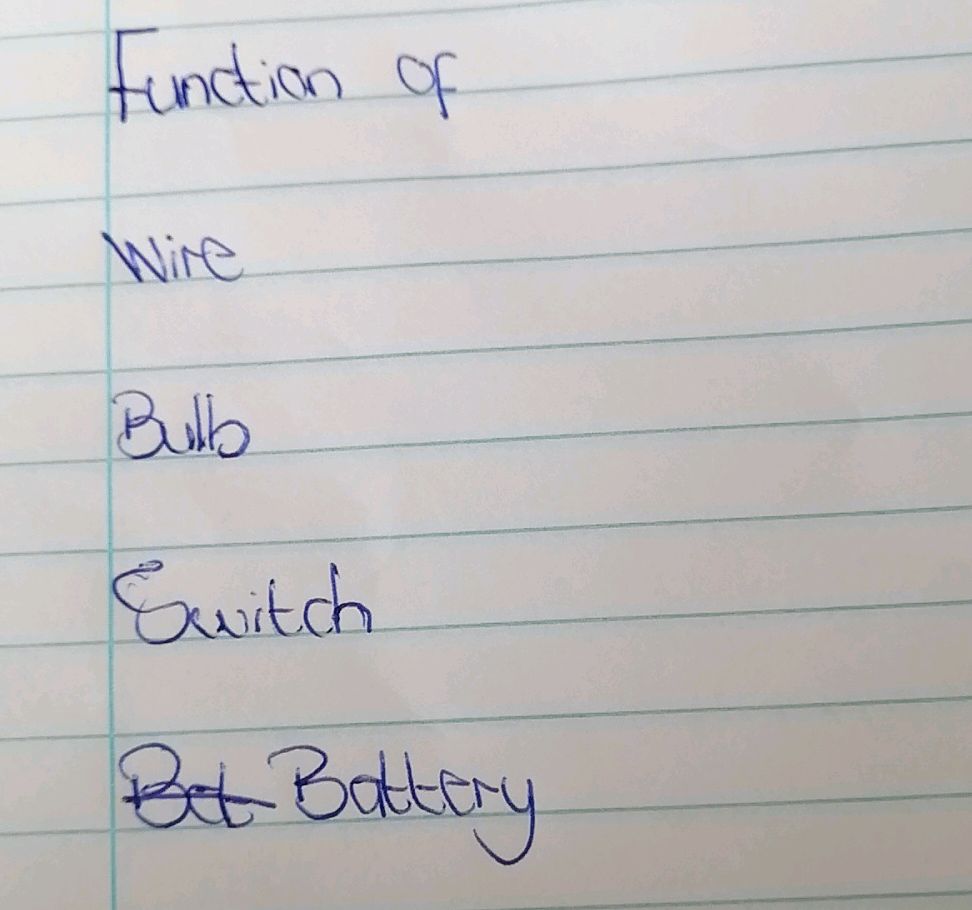 Function of Wire, Bulb, Switch, and Battery