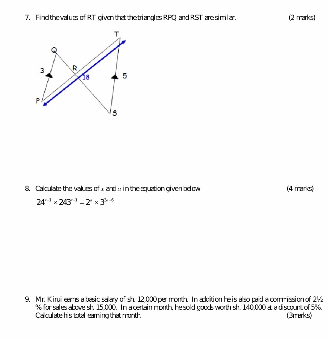 7. Find the values of RT given that the | StudyX