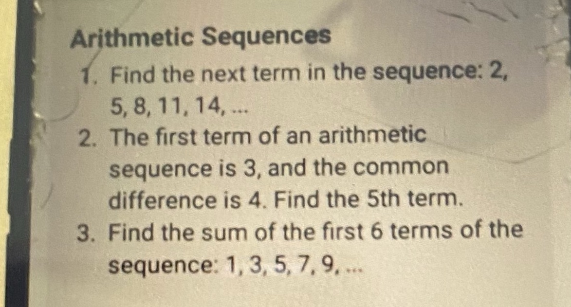 Arithmetic Sequences 1. Find the next term | StudyX