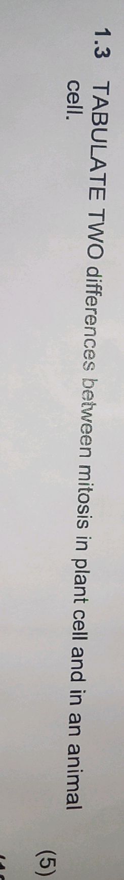 1.3 TABULATE TWO differences between mitosis | StudyX