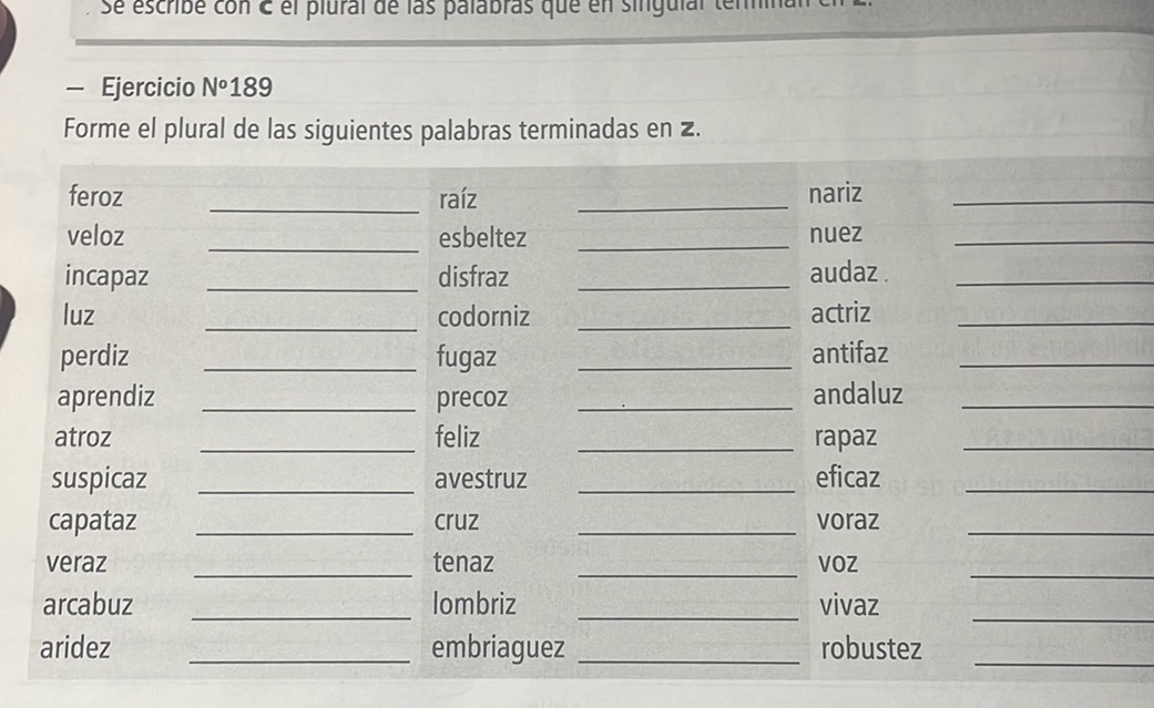 Forme el plural de las siguientes palabras | StudyX