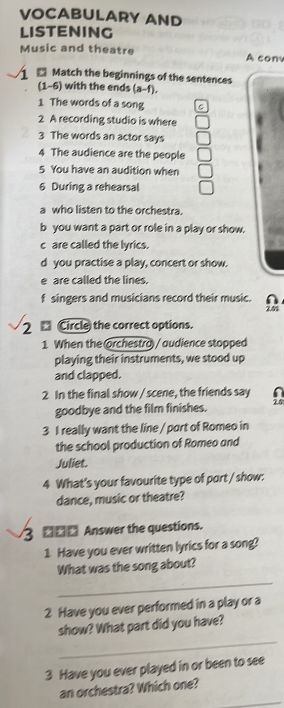 VOCABULARY AND LISTENING Music and theatre 1 | StudyX