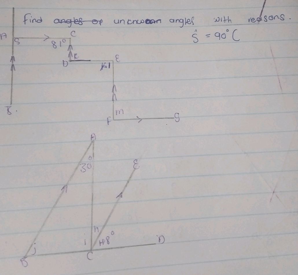 Find angles of unknown angles with reasons. | StudyX
