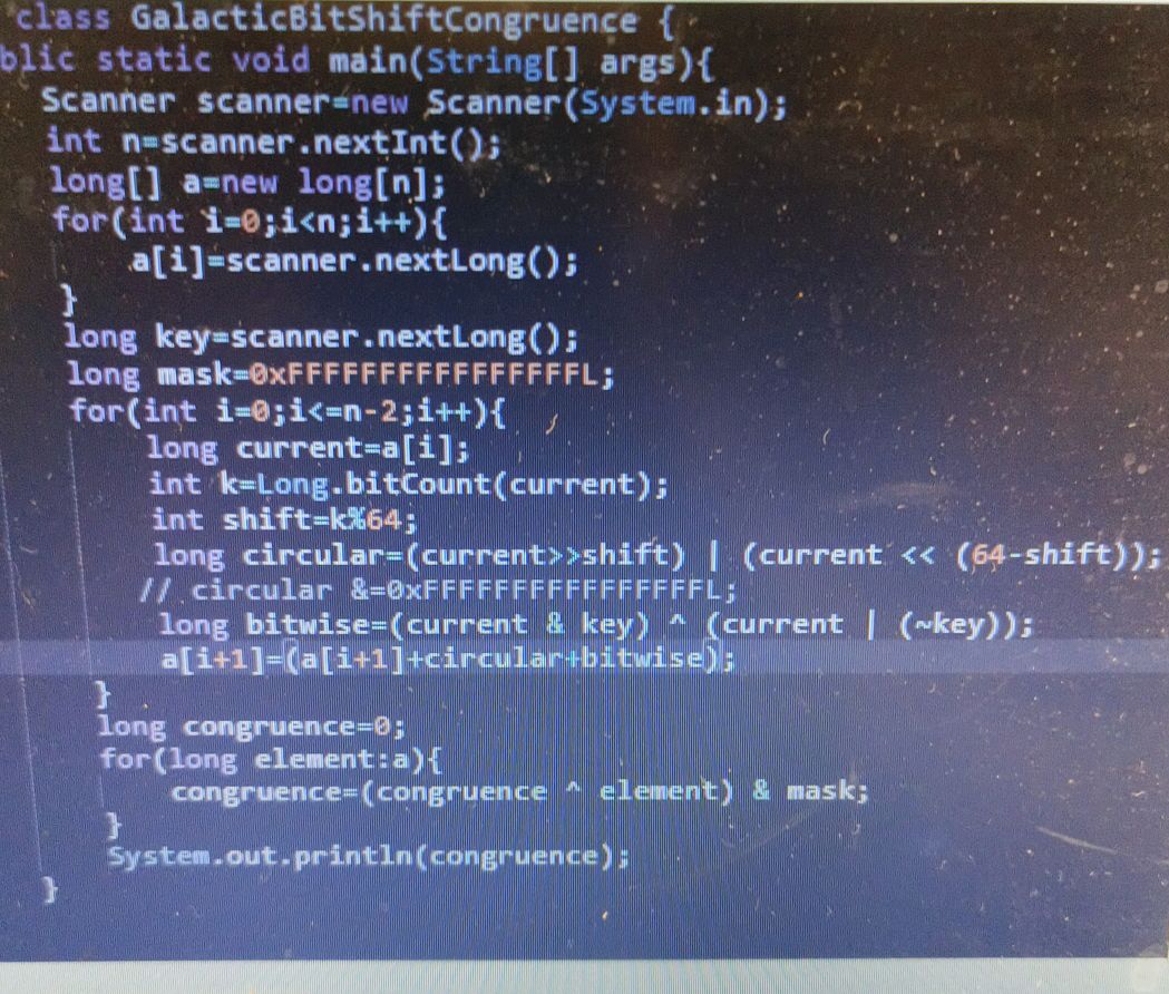```java class GalacticBitShiftCongruence { | StudyX