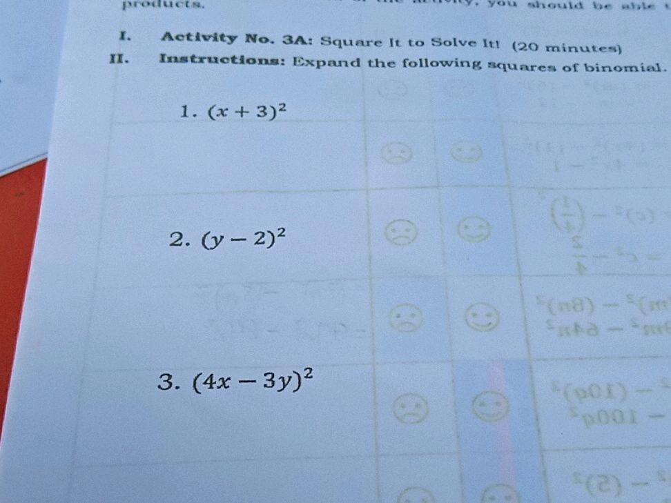 Expand the following squares of binomial. 1.